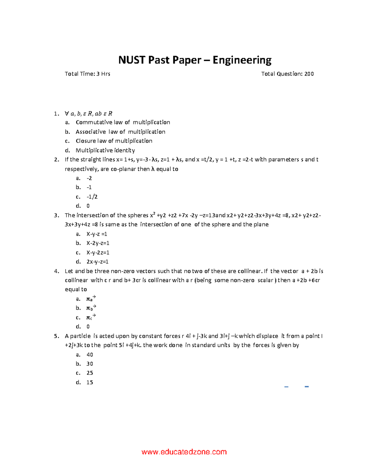 NUST Engineering Past Paper - Comprehensive Review 2023 - Studocu