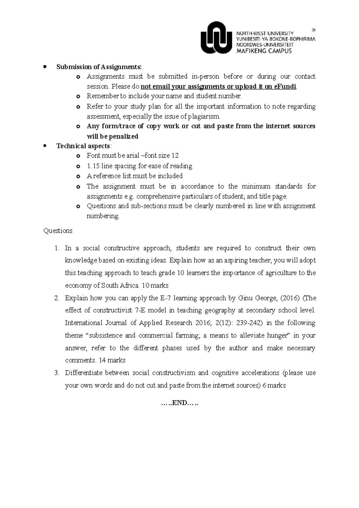 GEOE 212 assignment 1 - Submission of Assignments: o Assignments must ...