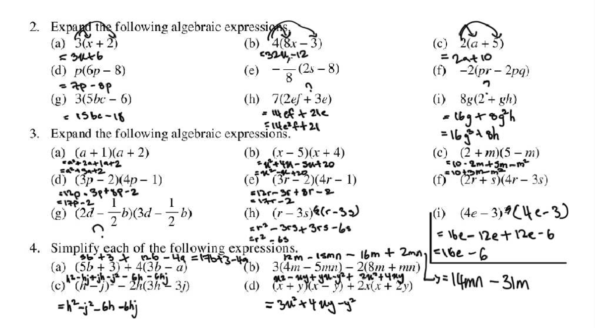 Algebraic Expressions Expansion and Simplification Notes (MATH101 ...