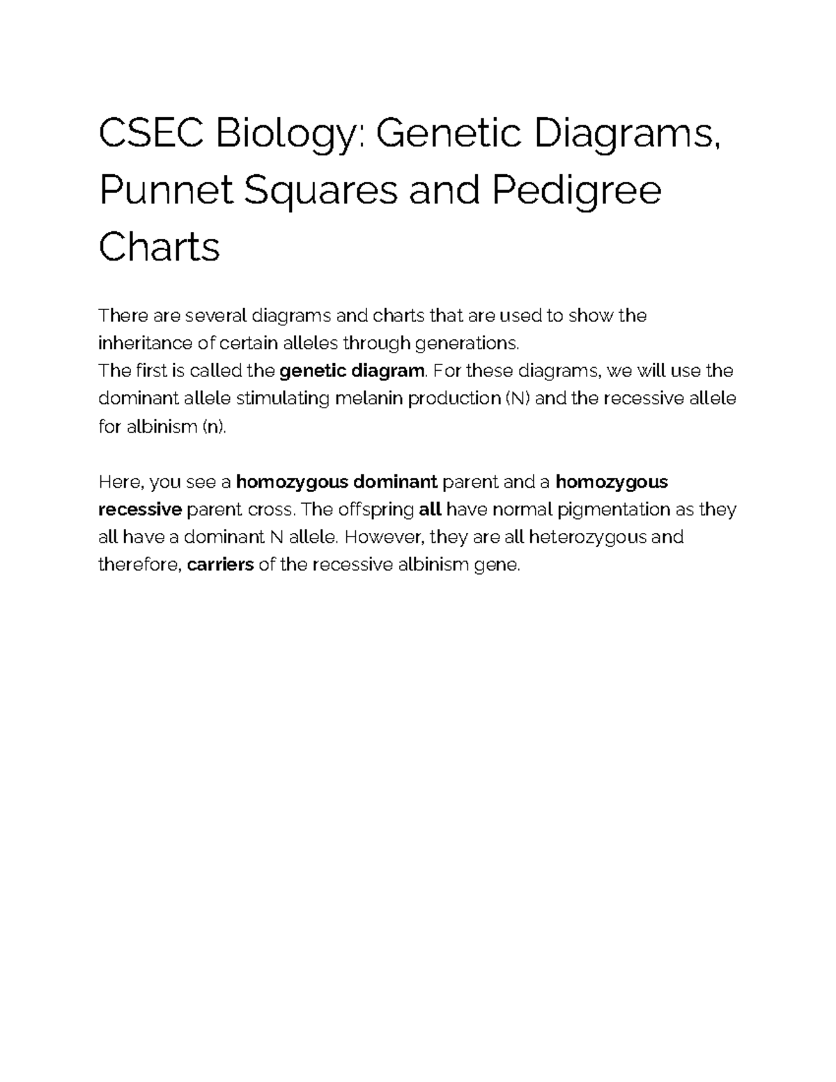 CSEC Biology: Genetic Diagrams and Punnet Squares - Studocu