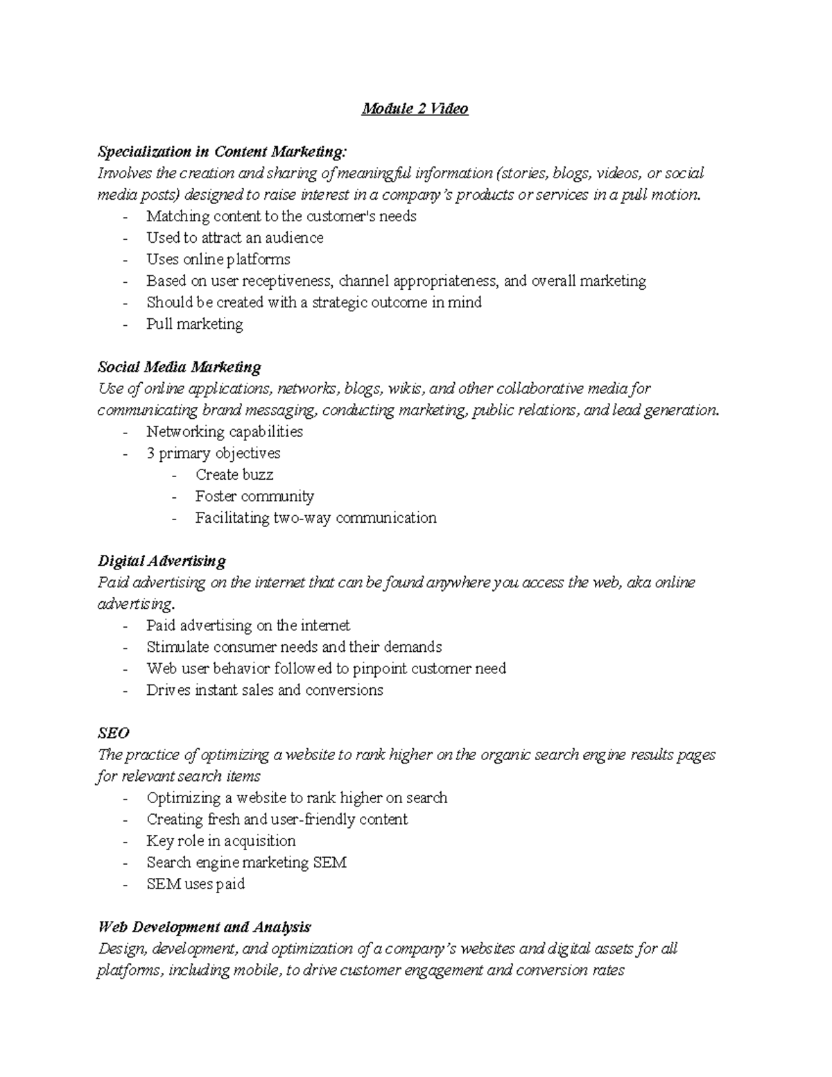 D098 2-3 Video Notes - Module 2 Video Specialization in Content ...