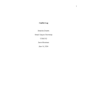Conflict Log-Week7 - Conflict Log Week 7 Brandon Dezern Grand Canyon ...
