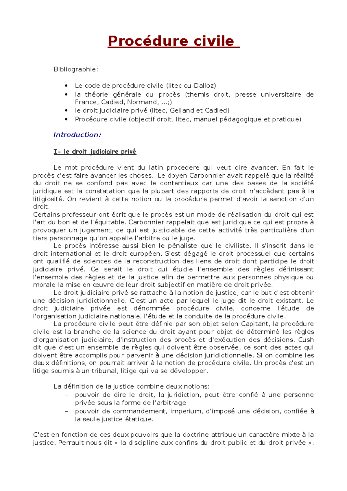 Procédure Civile S6: Bibliographie et Concepts Fondamentaux - Studocu
