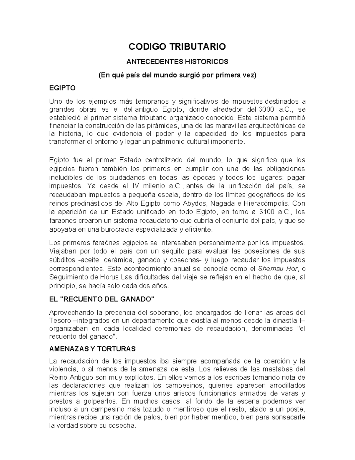 Trabajo sobre el Código Tributario: Orígenes y Contexto Histórico - Studocu