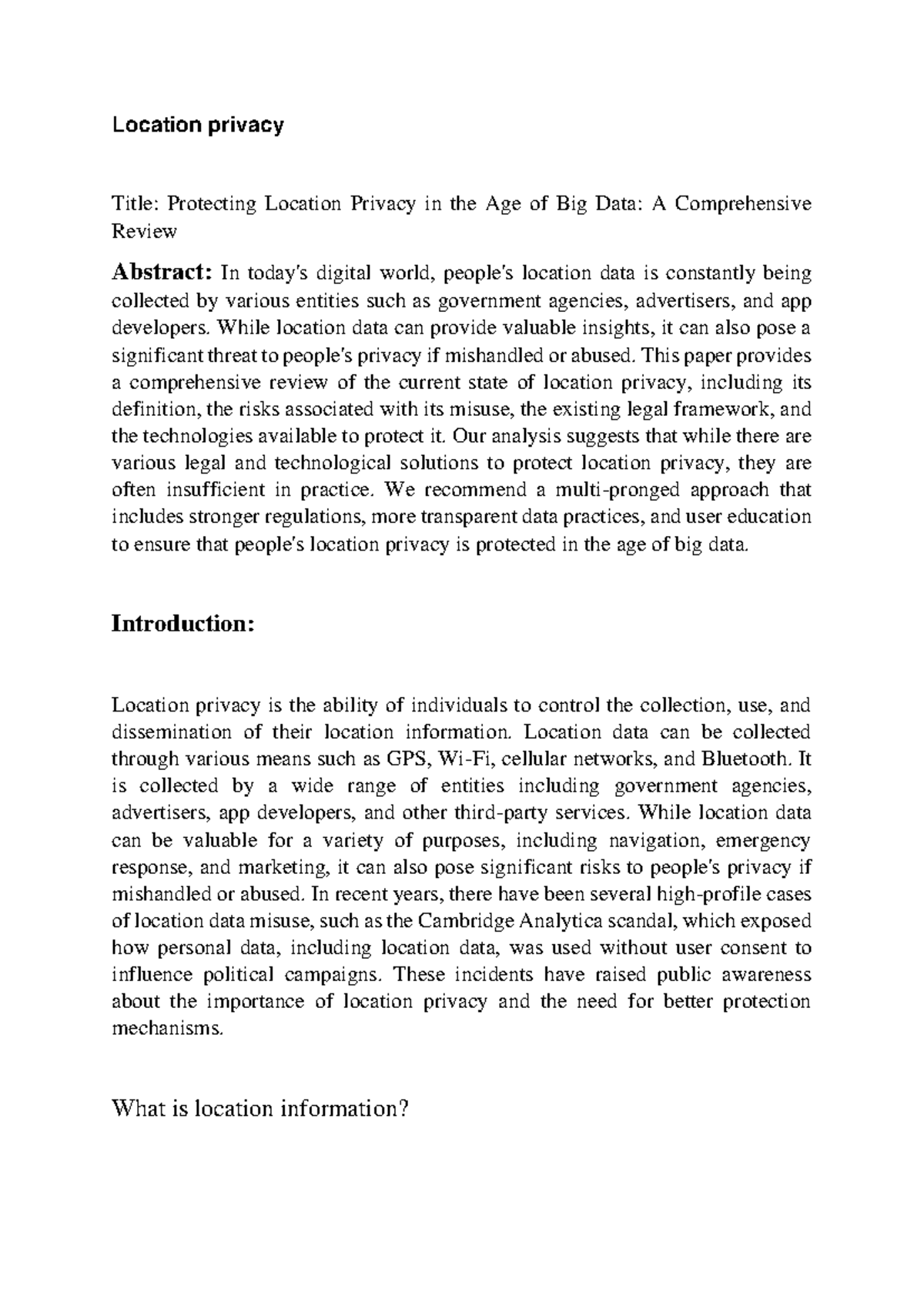 Location privacy - sdfghnm, - Location privacy Title: Protecting ...