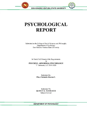 Psychological Report — Diagnostic Report Example - PSYCHOLOGICAL REPORT ...