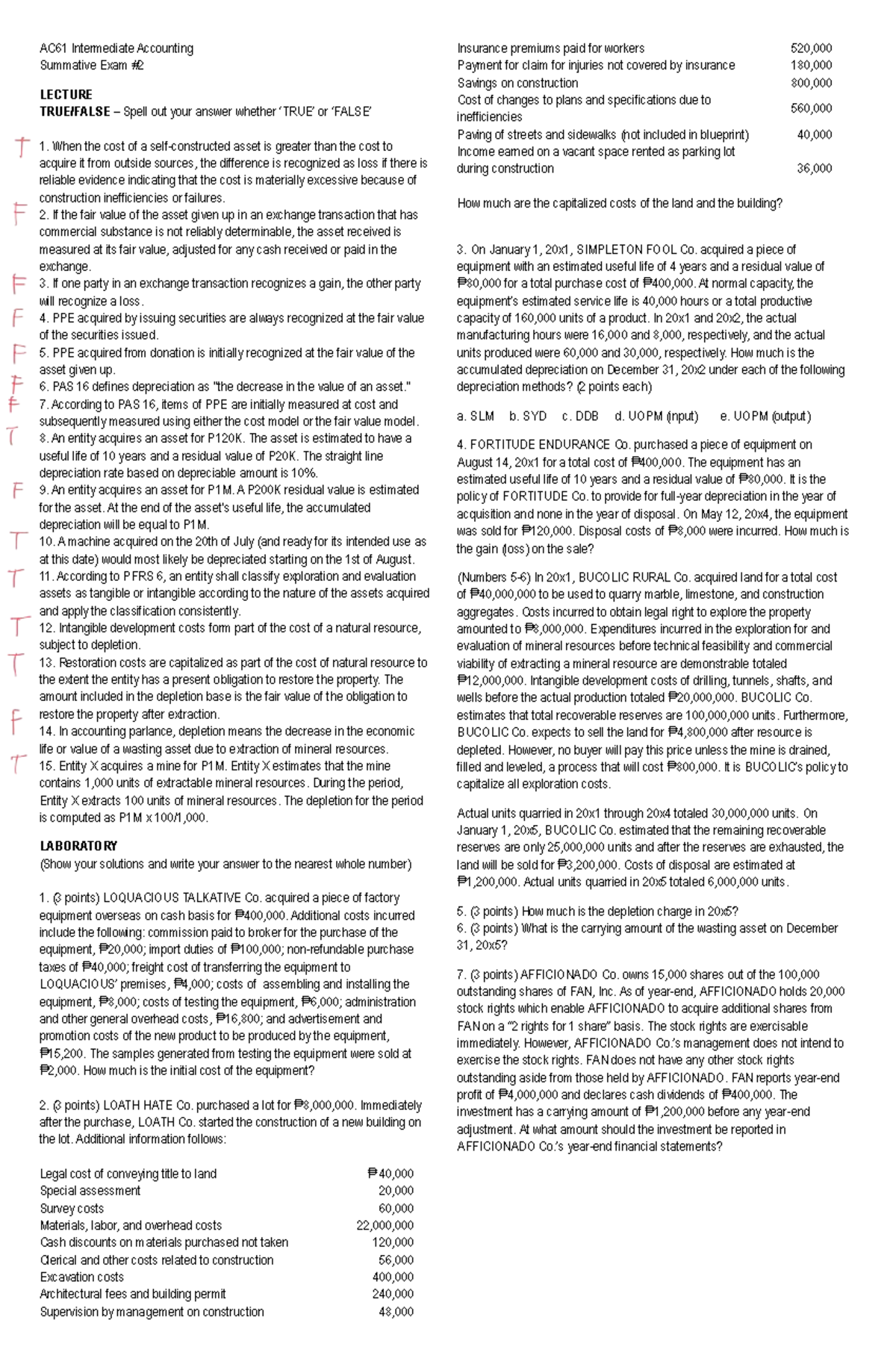 AC61 Intermediate Accounting Summative Exam #2 - Lecture Notes - Studocu