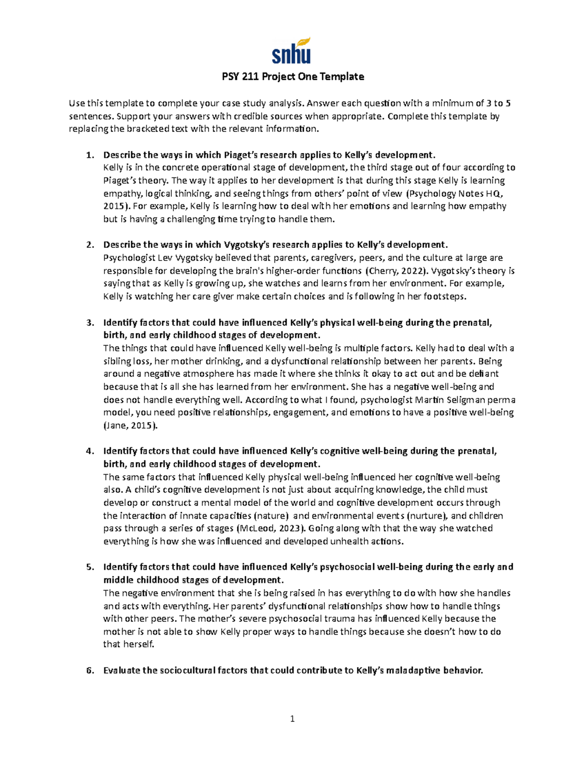 PSY 211 Case Study Analysis Template - Project One Module 6 - Studocu