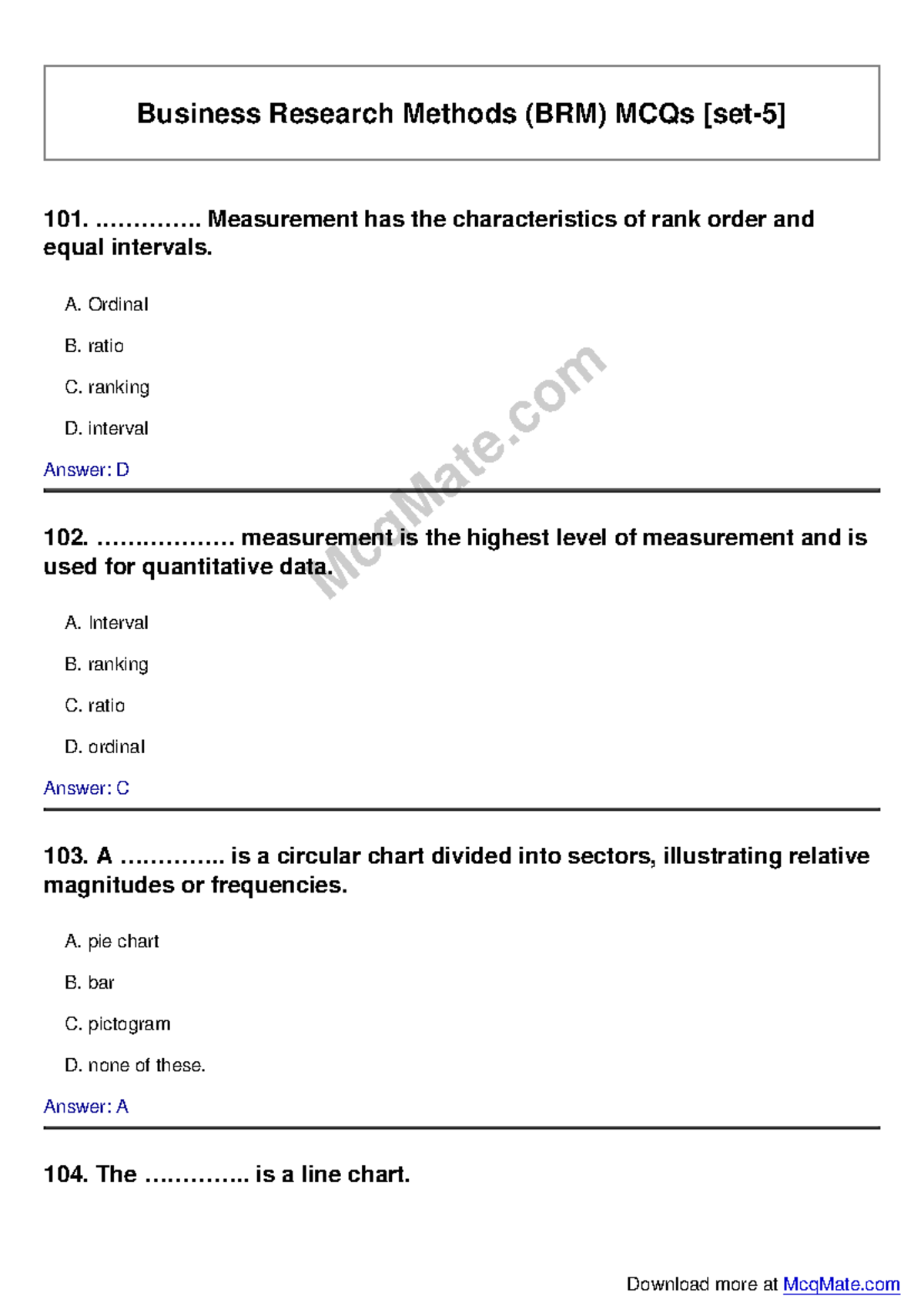 Business-research-methods Solved MCQs [set-5] Mcq Mate - Business ...