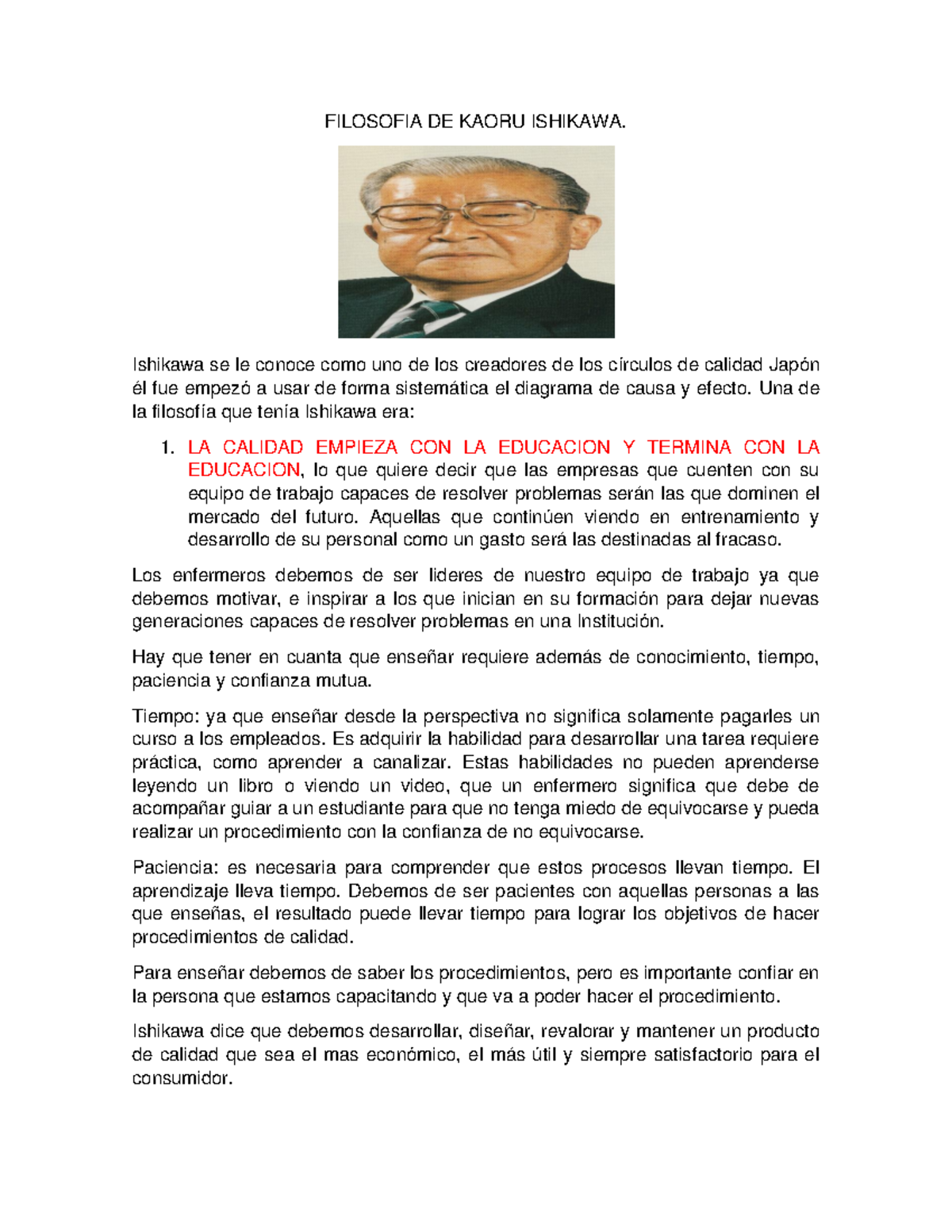 Filosofia DE Kaoru Ishikawa - FILOSOFIA DE KAORU ISHIKAWA. Ishikawa se ...