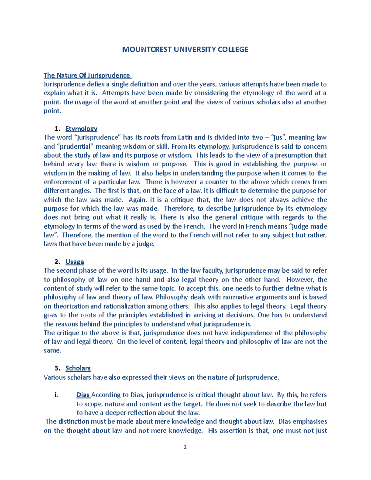 Jurisprudence 1 - Quarshie on Aquinas - MOUNTCREST UNIVERSITY COLLEGE ...