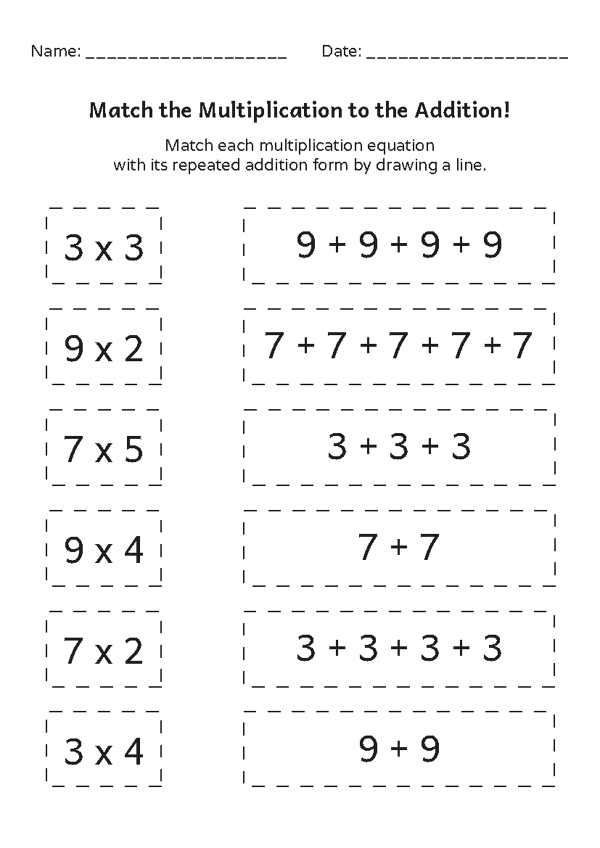 Matching Multiplication with Repeated Addition - 3rd Grade Worksheet ...