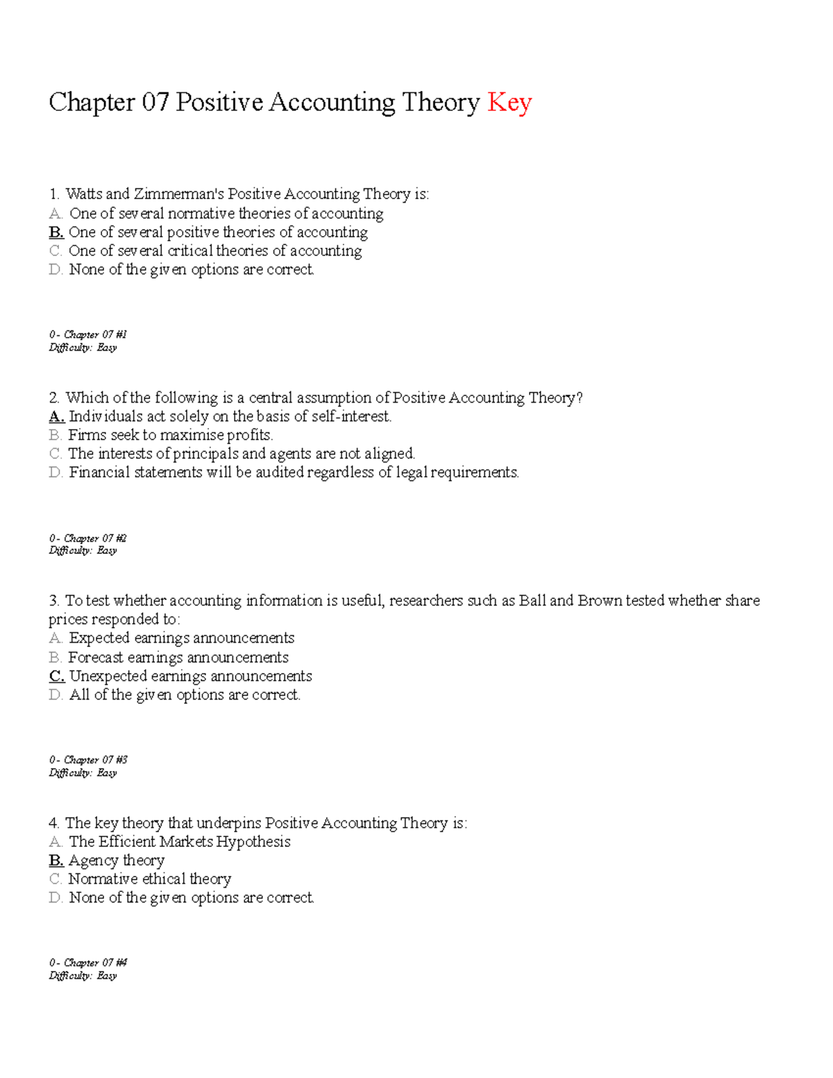 Chapter 07 Positive Accounting - Chapter 07 Positive Accounting Theory ...