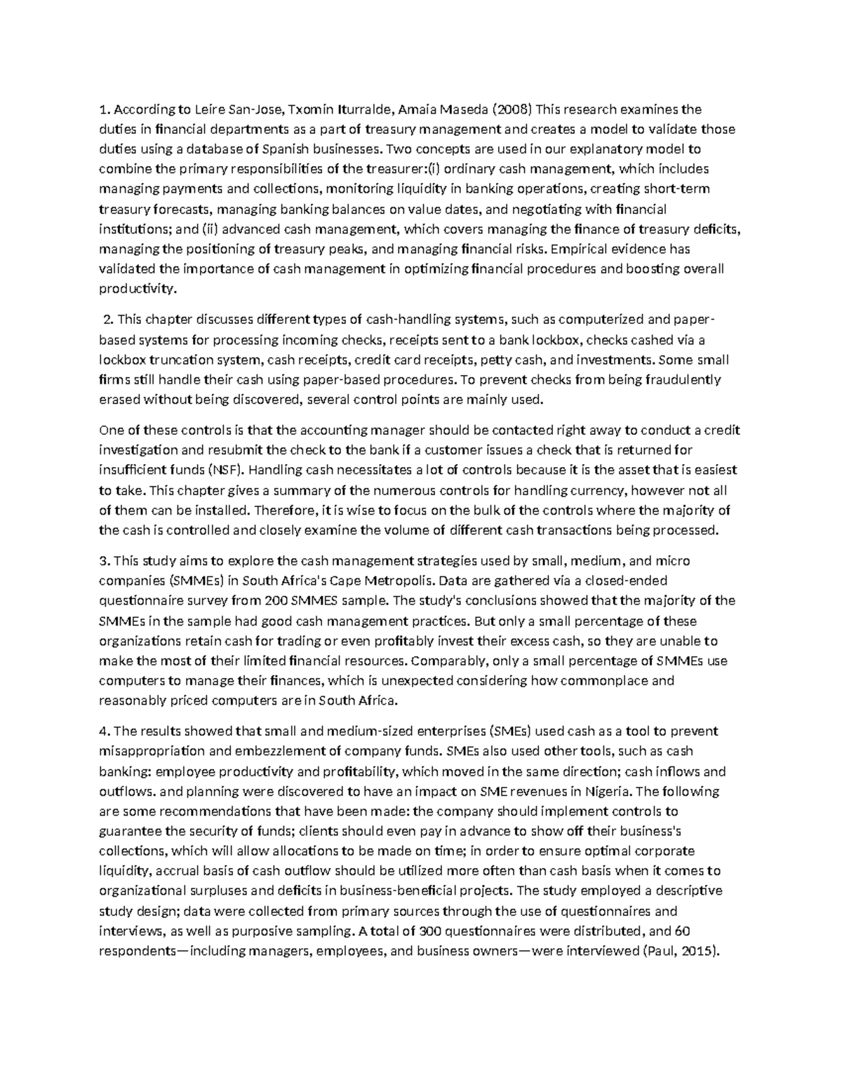 RRL - Literature Review on Cash Management Practices and Impact - Studocu