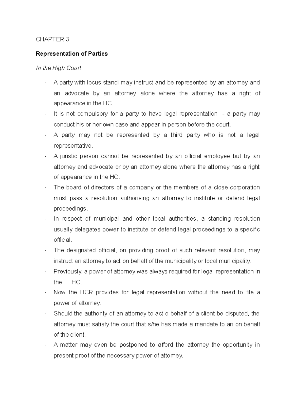 Chapter 3 - Legal Representation and Procedure Notes - Studocu