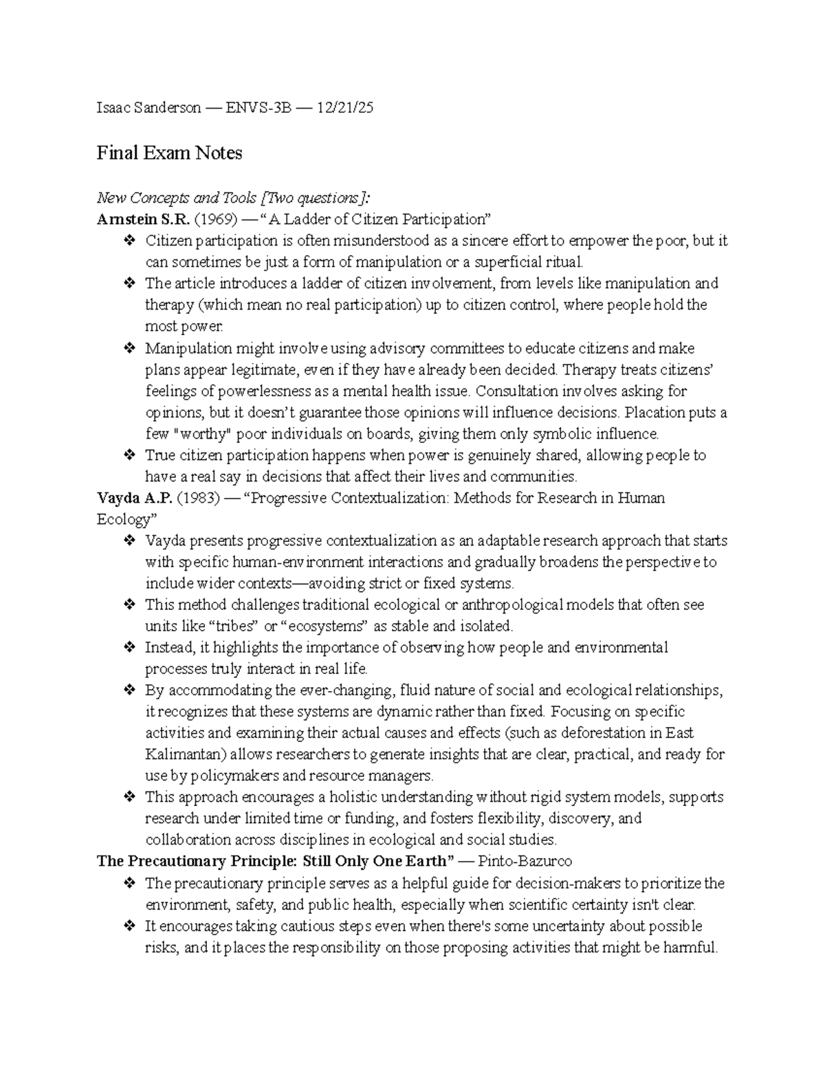 ENVS-3B Final Exam Notes: Key Concepts in Environmental Studies - Studocu