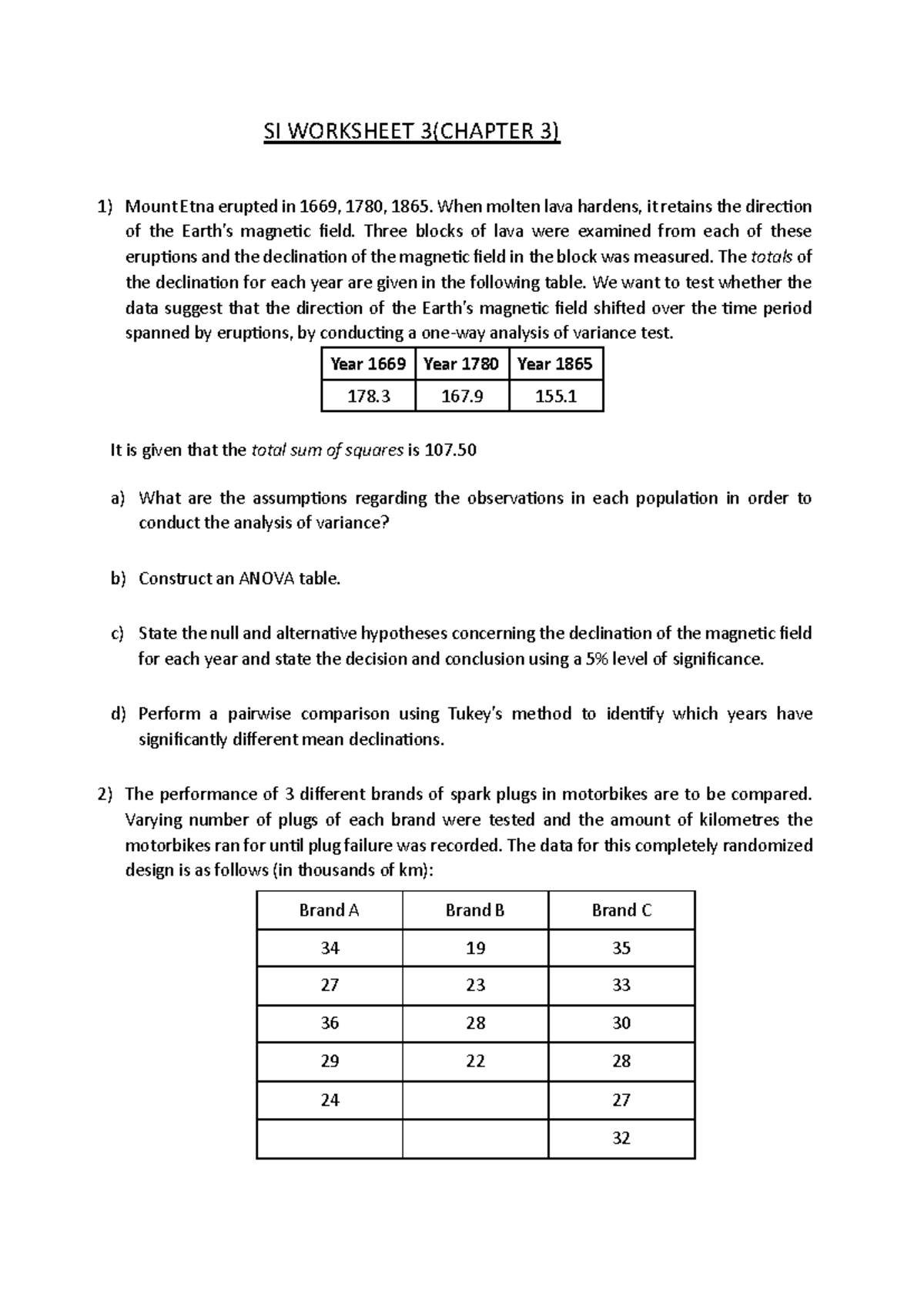 SI Worksheet 3: ANOVA & Experimental Design Analysis - Studocu