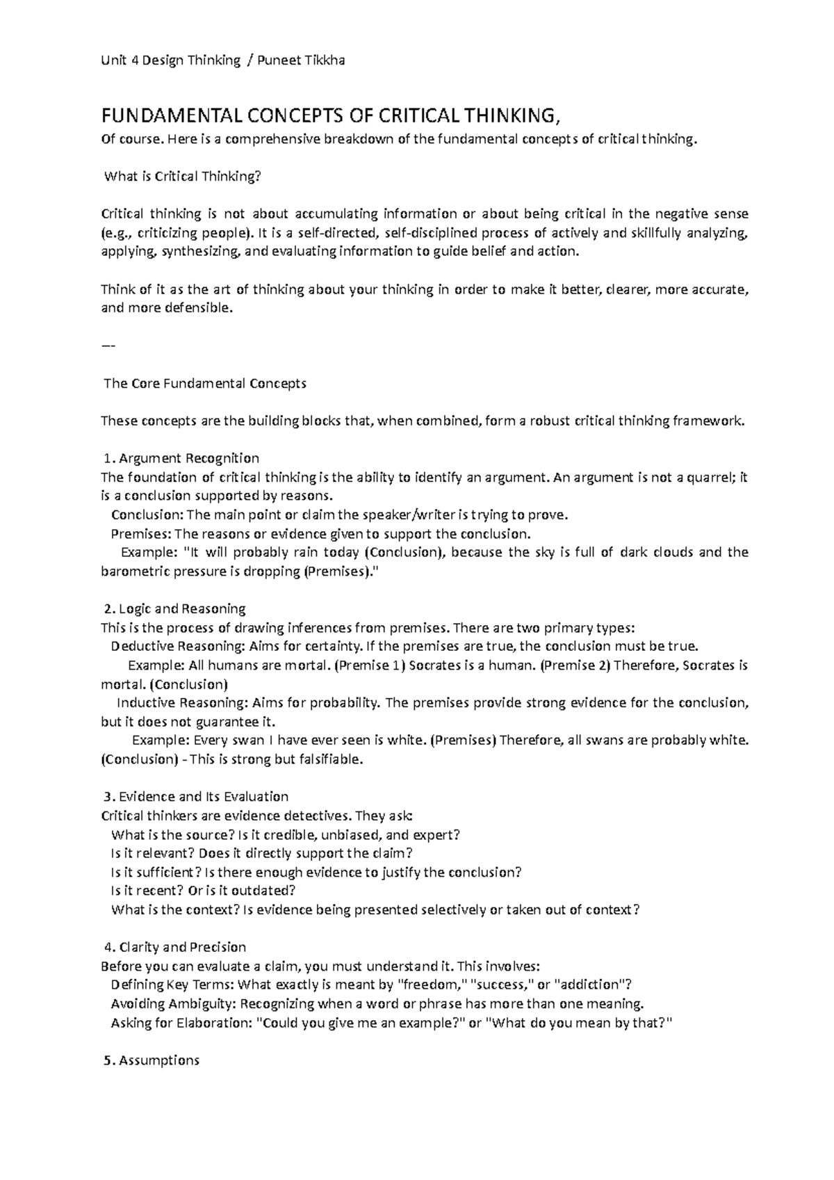 Unit 4: Design Thinking and Critical Thinking Concepts - Puneet Tikkha ...