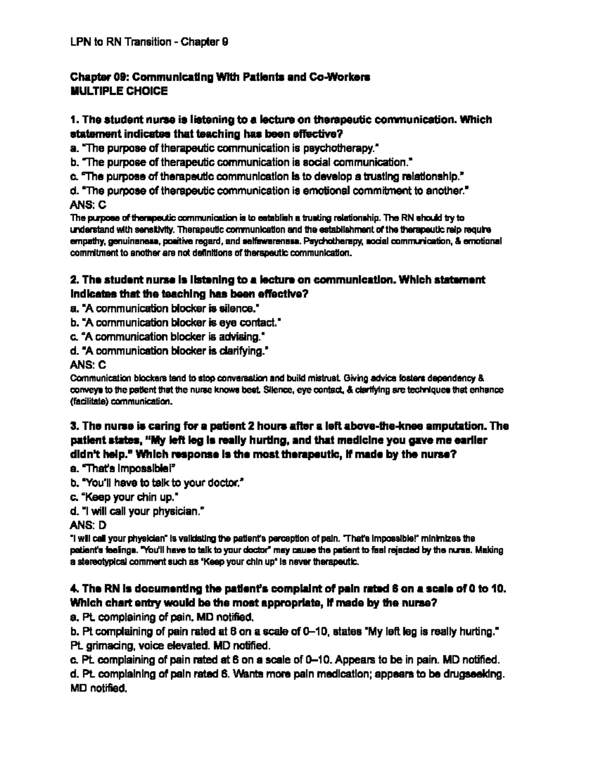 LPN to RN Transition Chapter 9 - Effective Patient Communication ...