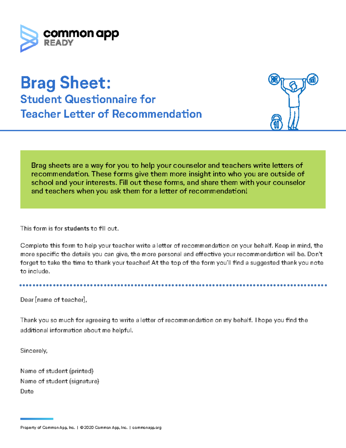 Teacher brag sheet: Student questionnaire for recommendation letters ...