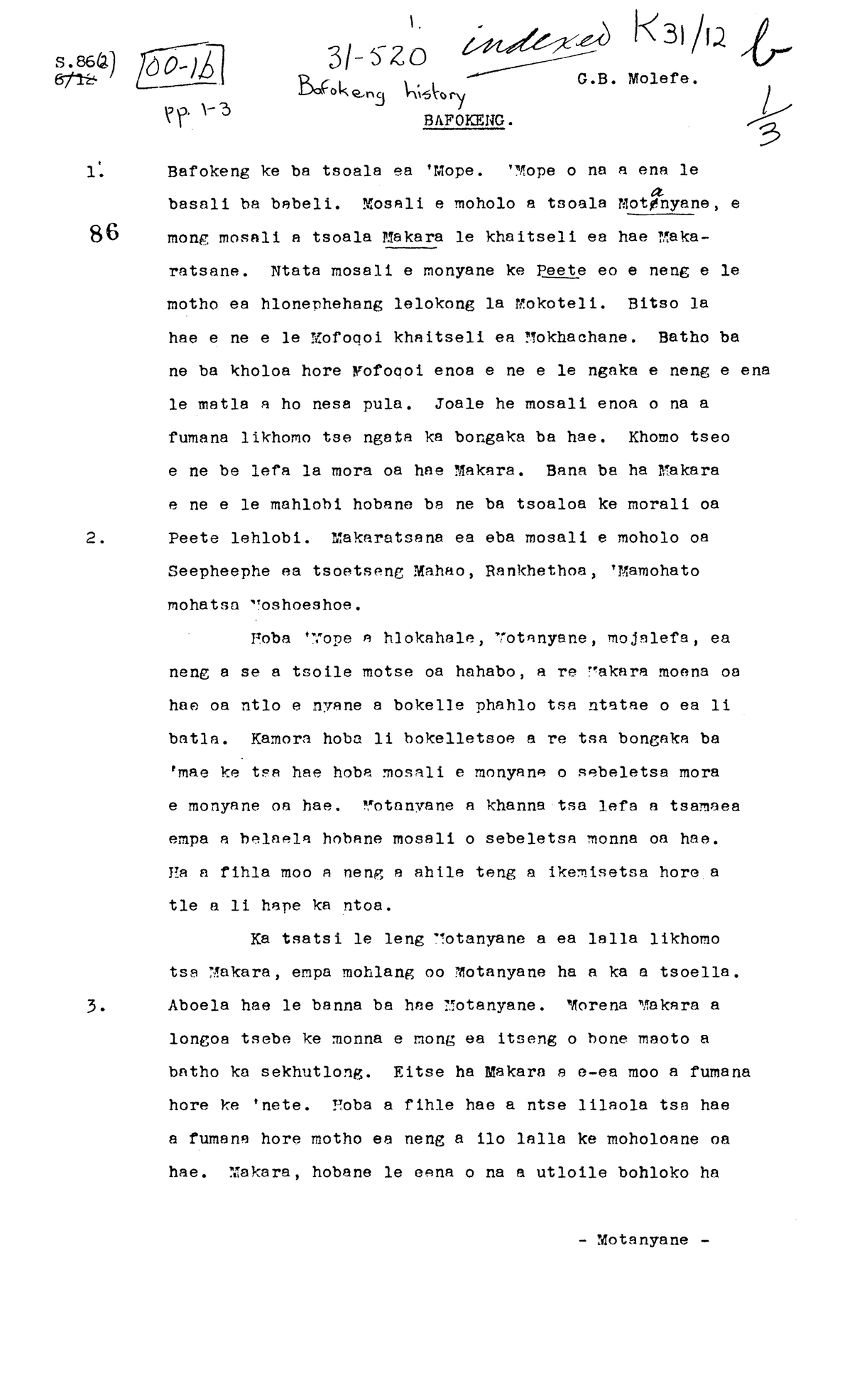 Bafokeng History Transcript - Molefe 86 Study Notes - Studocu
