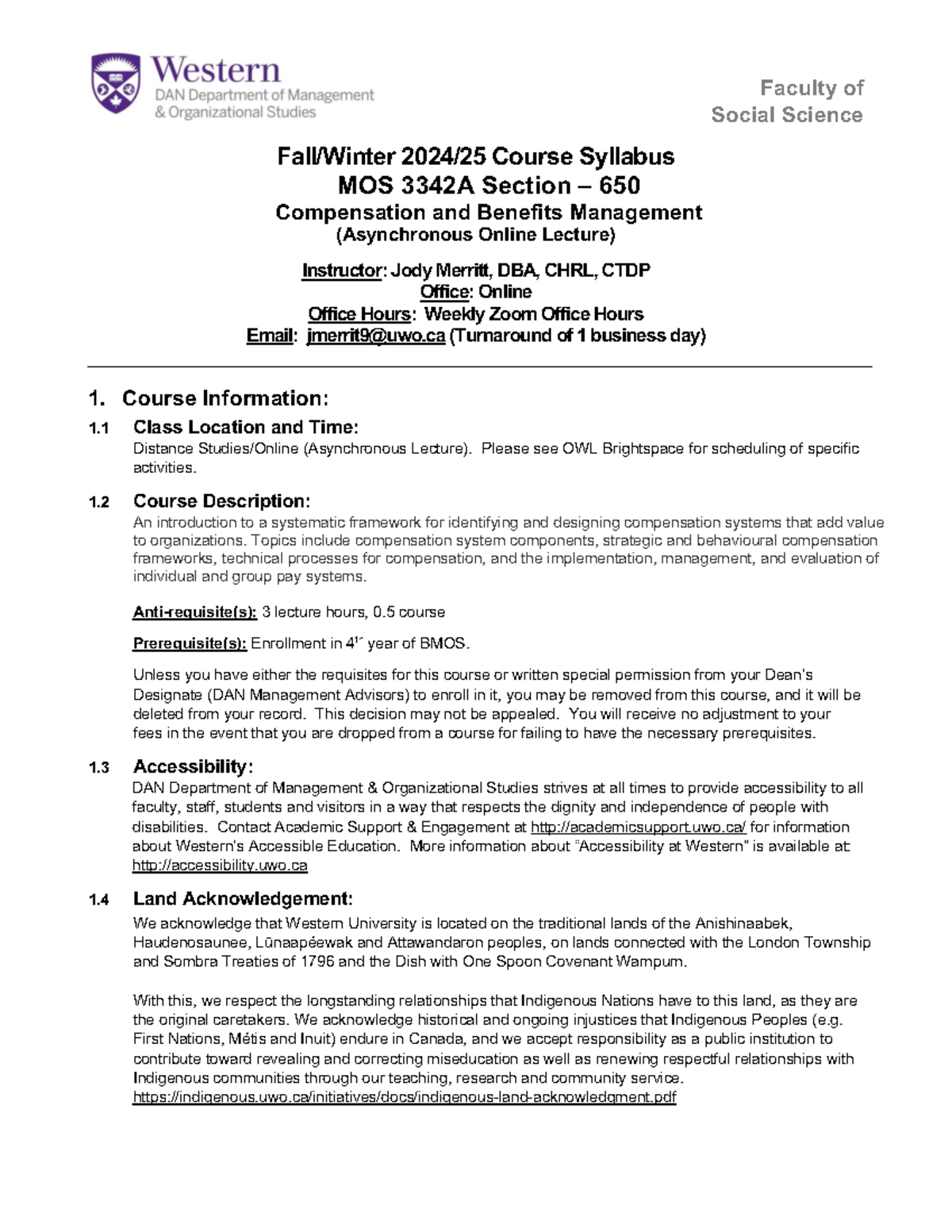 F24 MOS 3342A 650 Course Outline: Compensation & Benefits Management ...