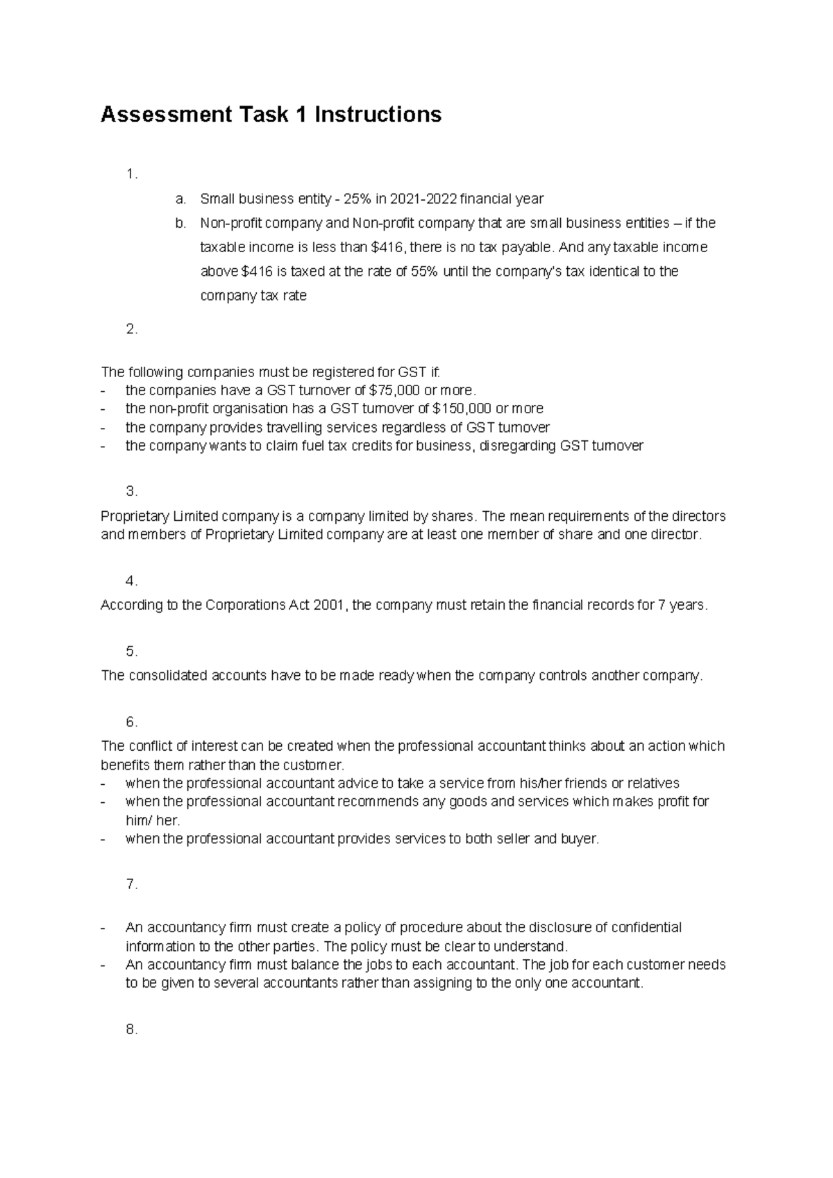 Fnsacc 514 Assessment Task 1: Small Business Financial Guidelines - Studocu