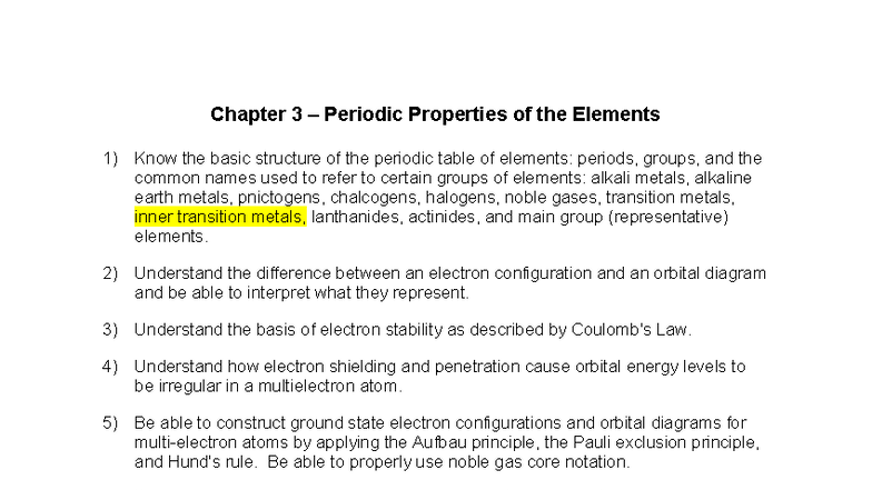 Ch3 Study Guide: Periodic Properties of Elements in Gen Chem - Studocu