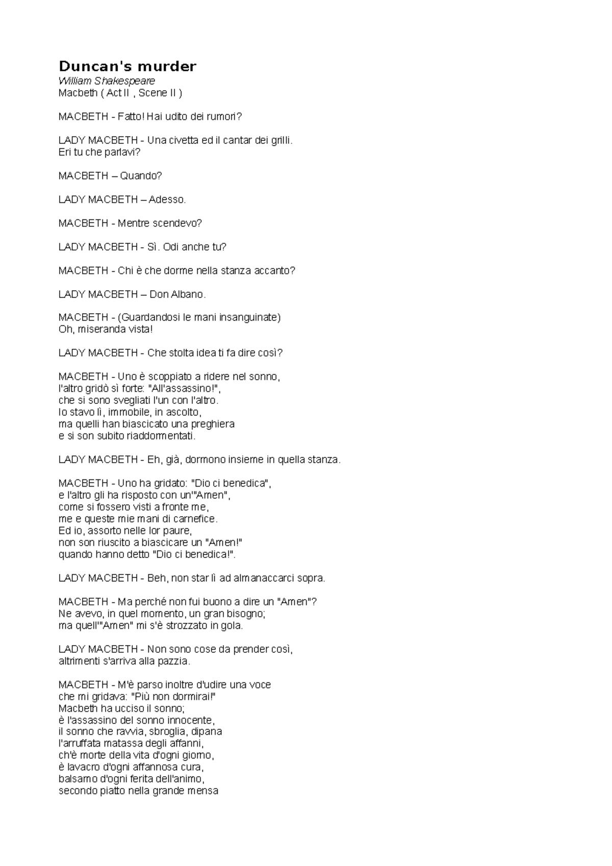 Macbeth - Duncan's murder William Shakespeare Macbeth ( Act II , Scene ...