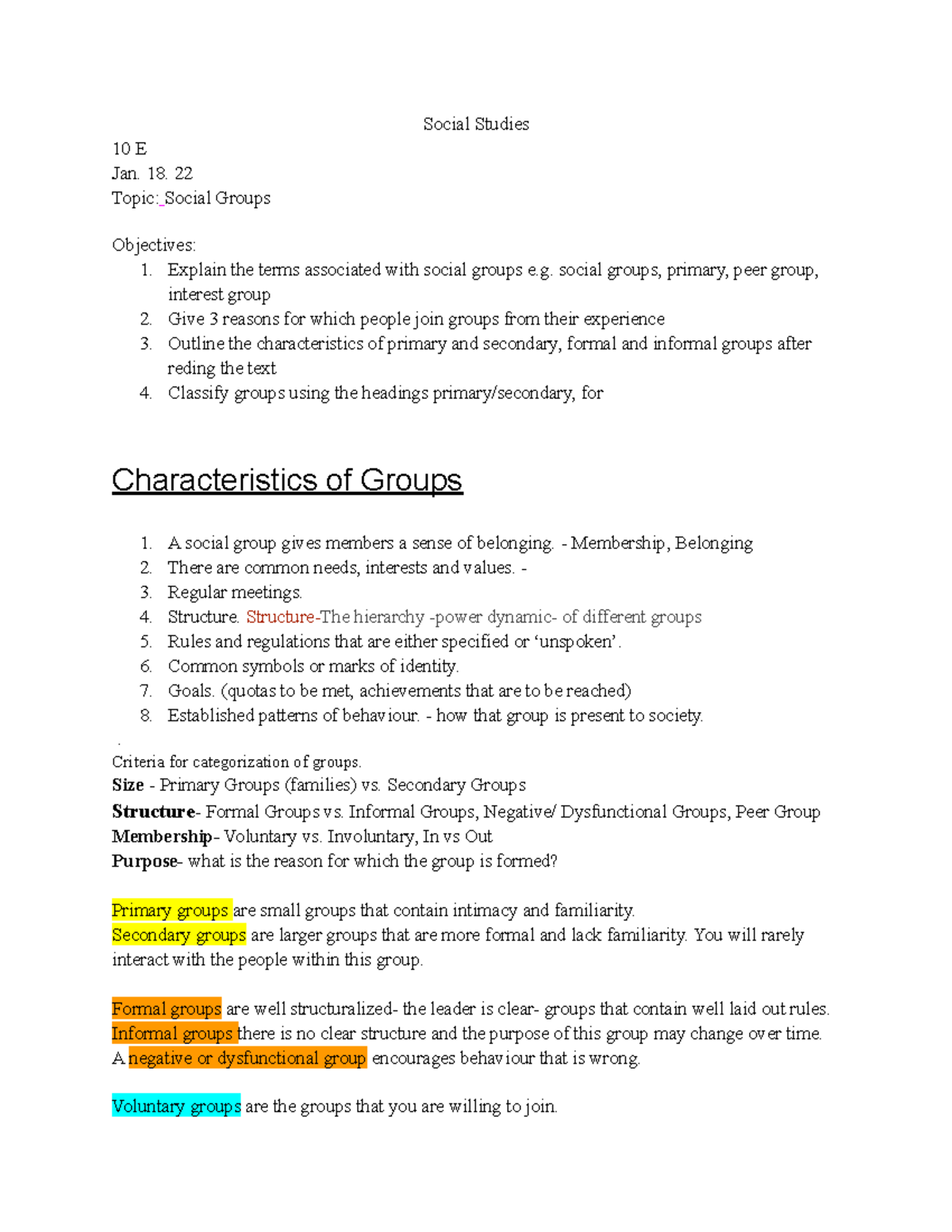 Social Studies - Notes - Social Studies 10 E Jan. 18. 22 Topic: Social ...