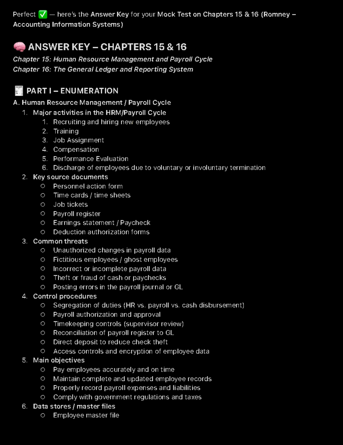 Mock Test Answer Key for Chapters 15 & 16 (Romney AIS) - Studocu