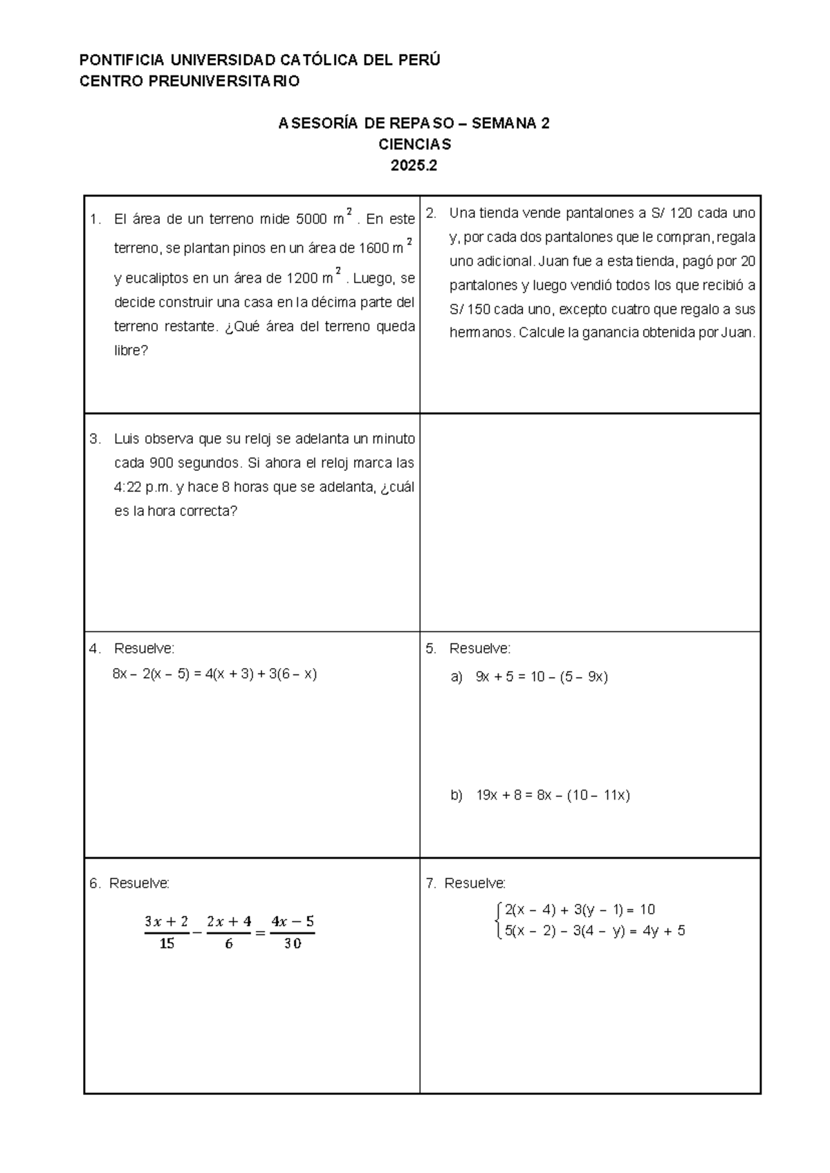 Asesoría de Repaso CC - Semana 2 Ciencias 2025.2 - Studocu
