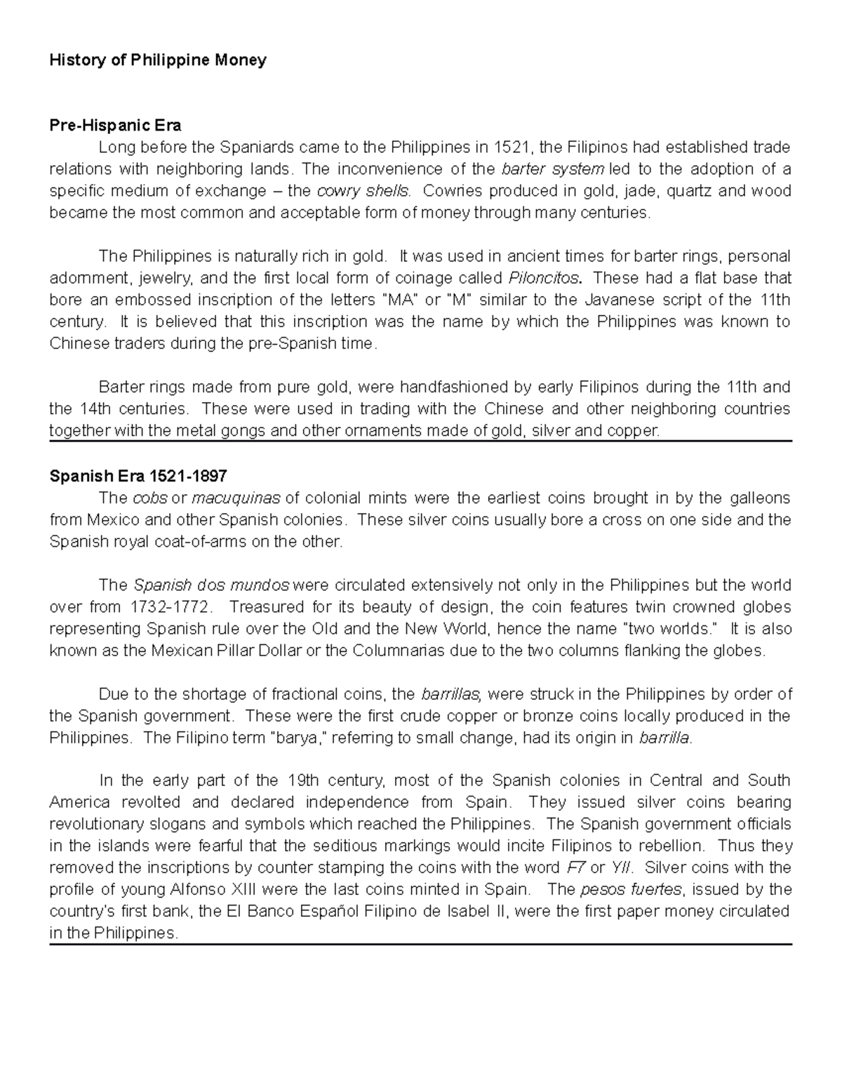 History of Philippine Currency: From Pre-Hispanic to Modern Times - Studocu