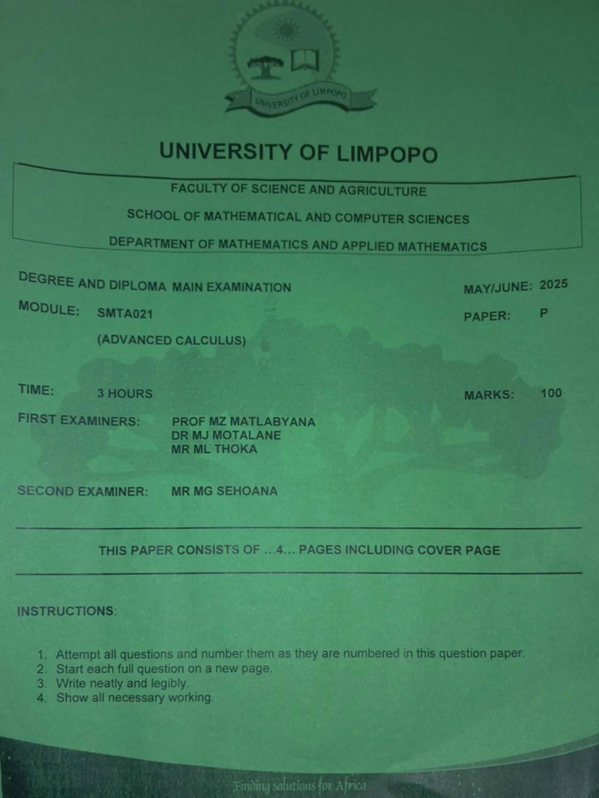 SAPA021 2025 Main Exam: Ordinary & Partial Differential Equations - Studocu
