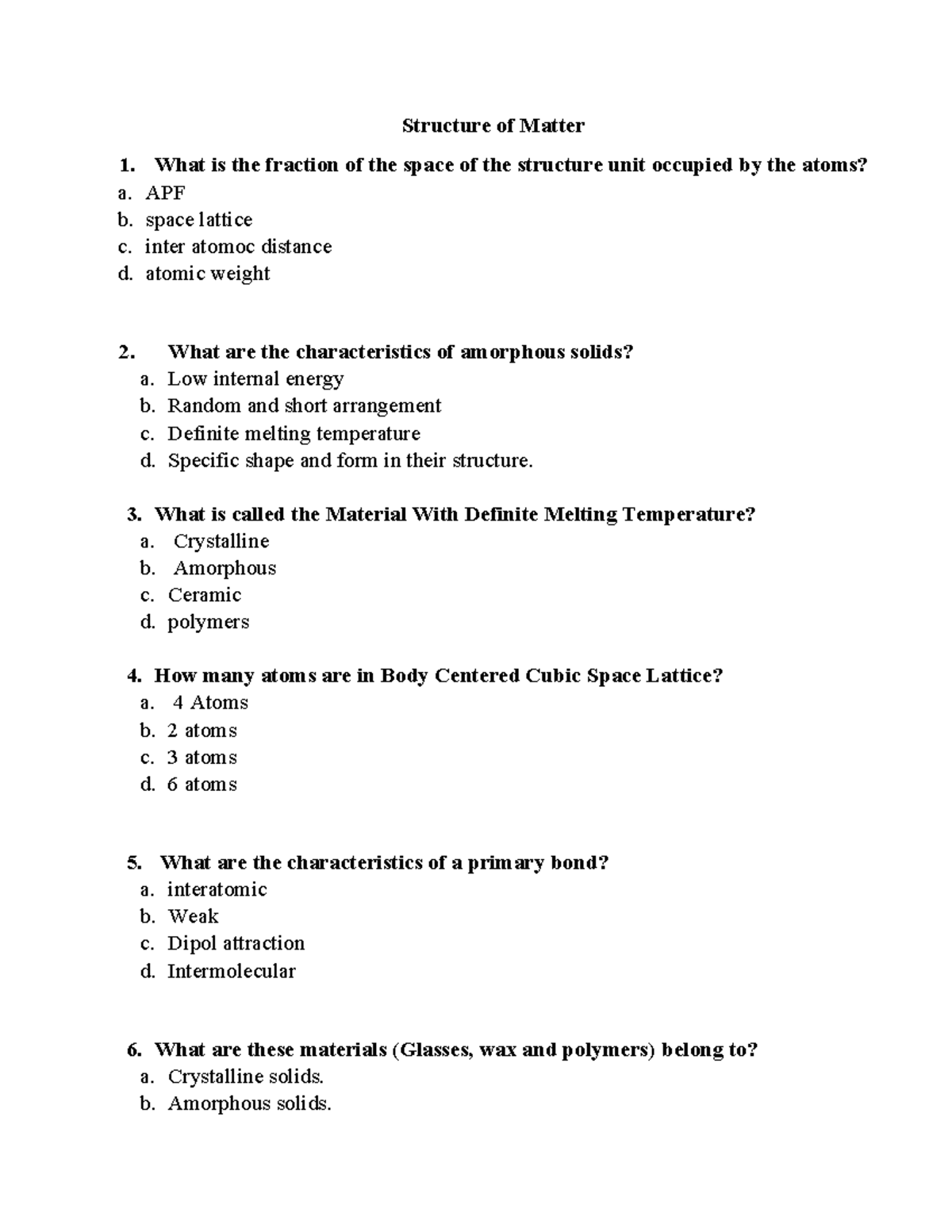 Structure of matter revision - Structure of Matter What is the fraction ...