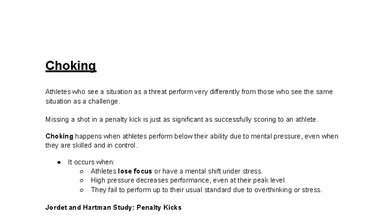 Choking Under Pressure in Sports: Insights from FNE and Performance ...