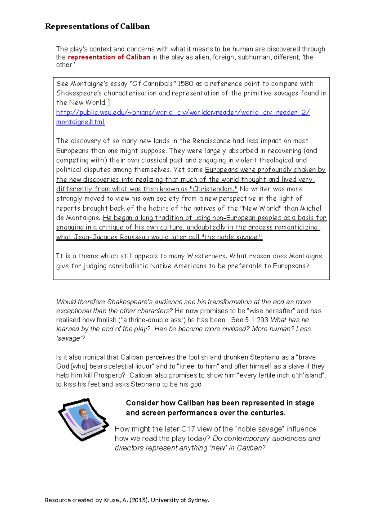 Caliban Notes the Tempest - Representations of Caliban The play’s ...