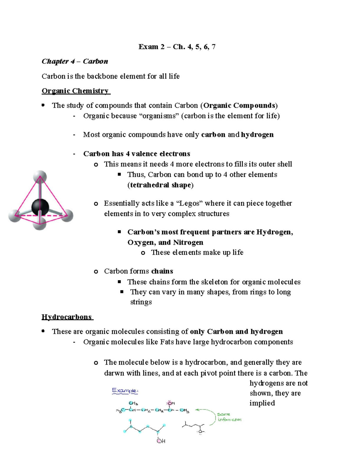 Exam 2 Study Guide: Ch. 4-7 Organic Chemistry & Biomolecules - Studocu