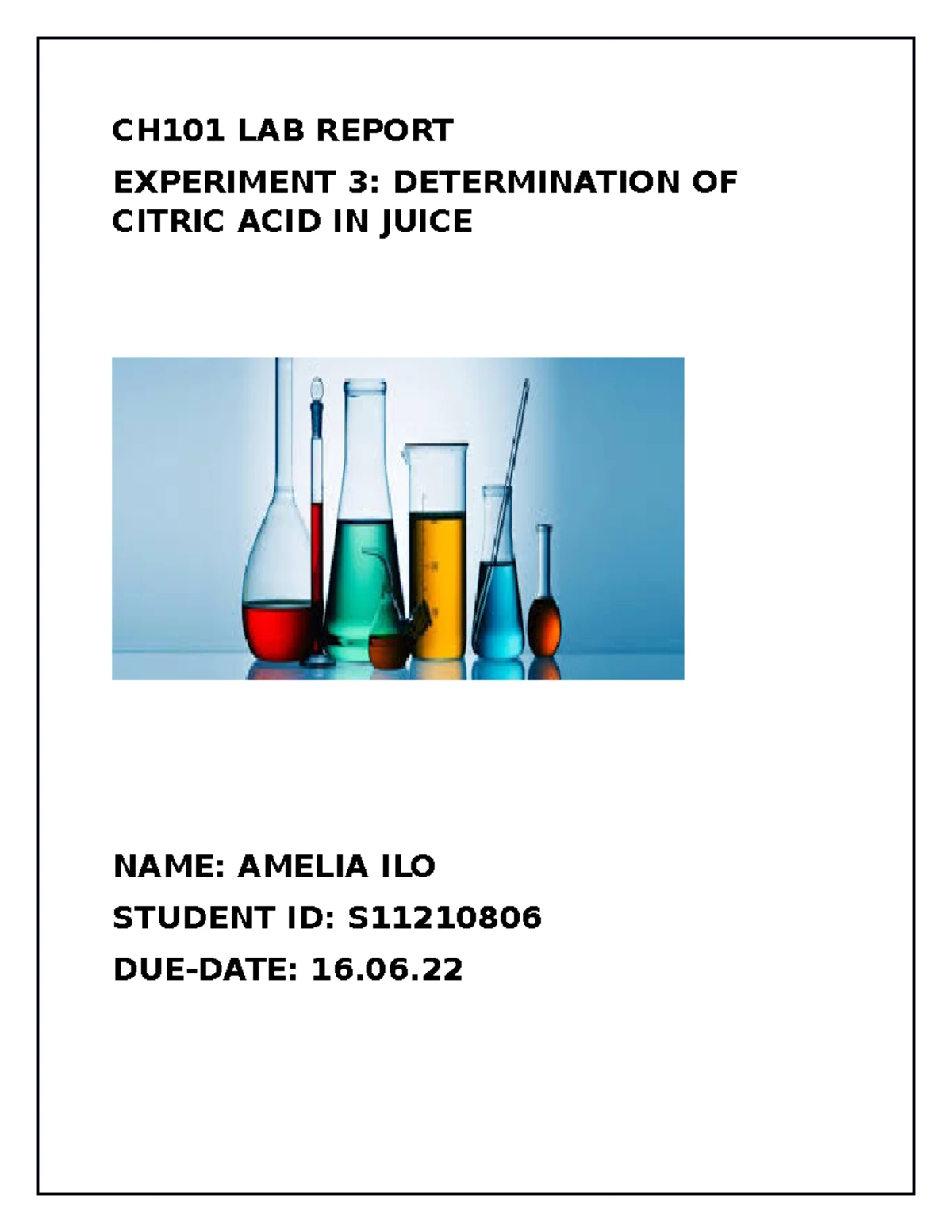 CH101 LAB Report 2 - Experiment 2 - CH101 LAB REPORT EXPERIMENT 2: THE ...
