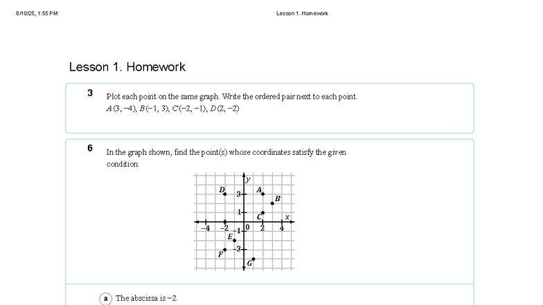 Algebra 1:55 PM Lesson 1 Homework - Graphing & Equations - Studocu