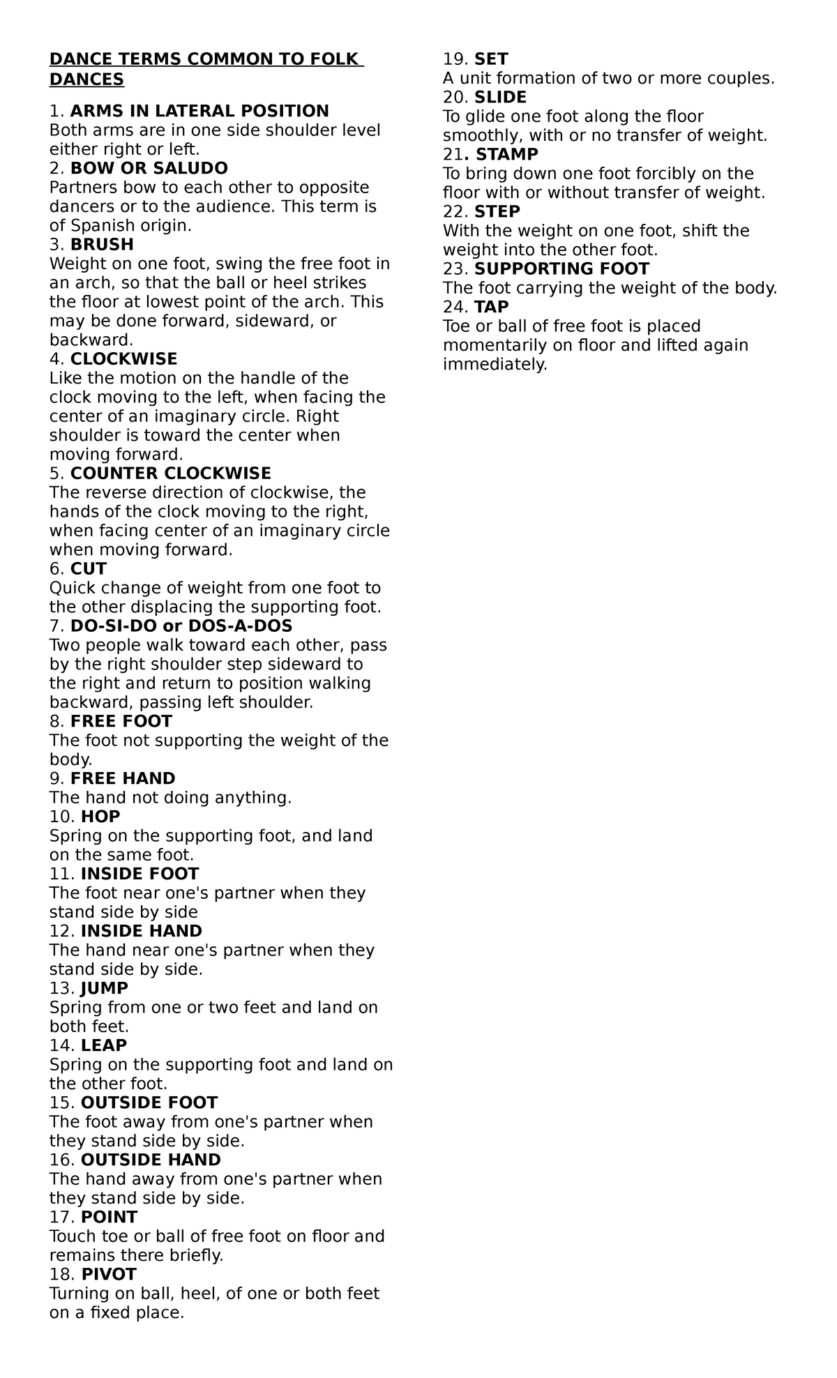 Common Dance Terms for Folk Dances - G12 Study Guide - Studocu