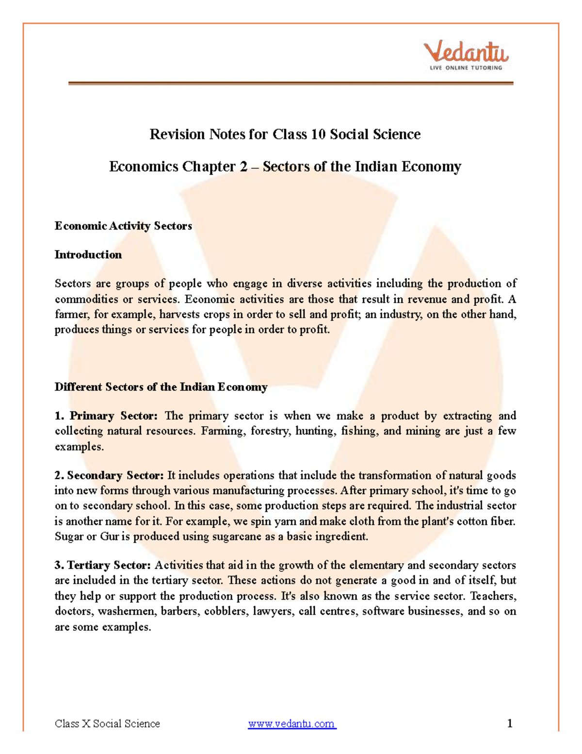 Class 10 Social Science Economics Chapter 2: Sectors of the Indian ...