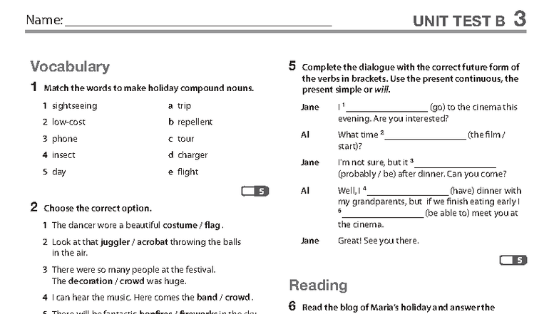 Link L7 U3 Unit Test B - Vocabulary & Future Forms Practice - Studocu
