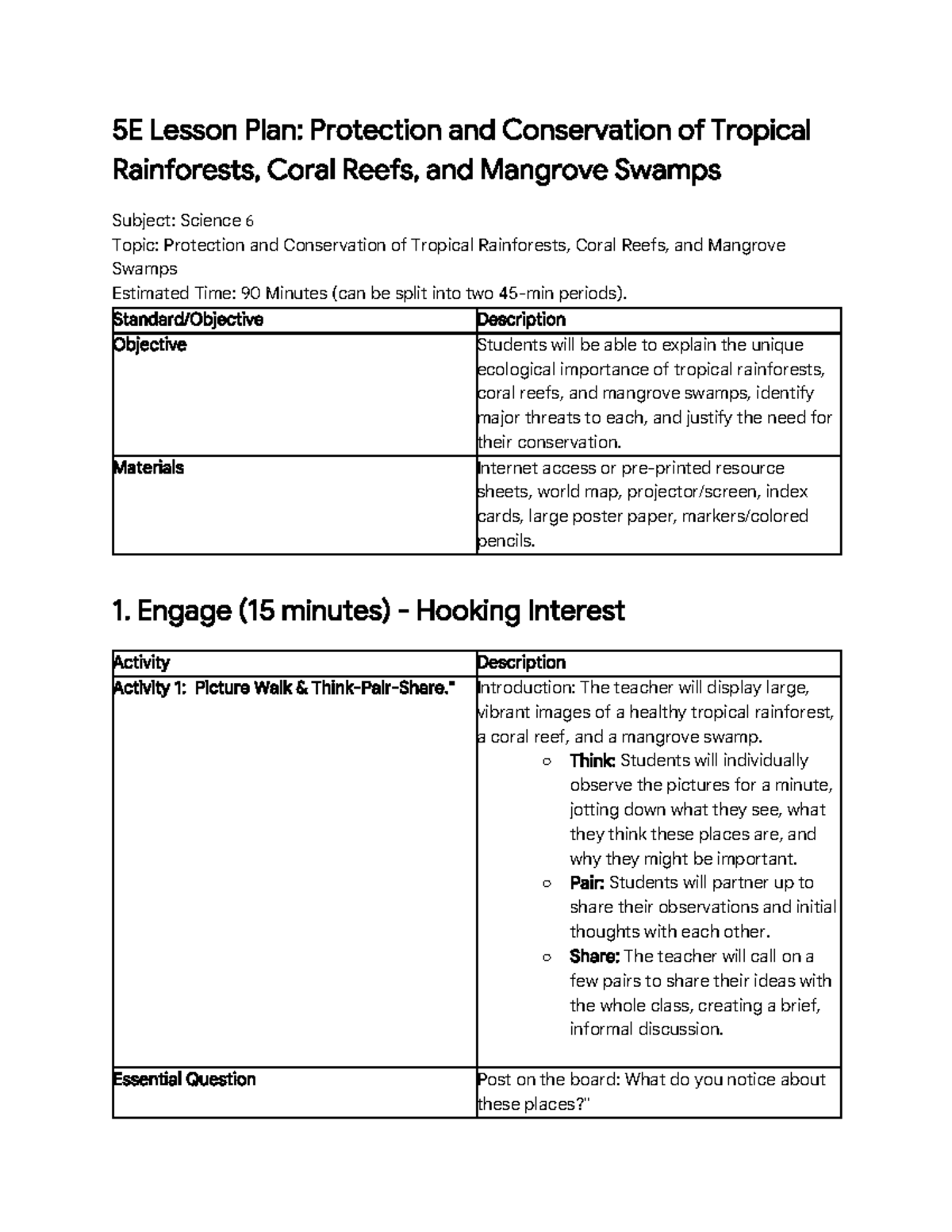 6th Grade Science Lesson Plan: Conservation of Ecosystems - Studocu