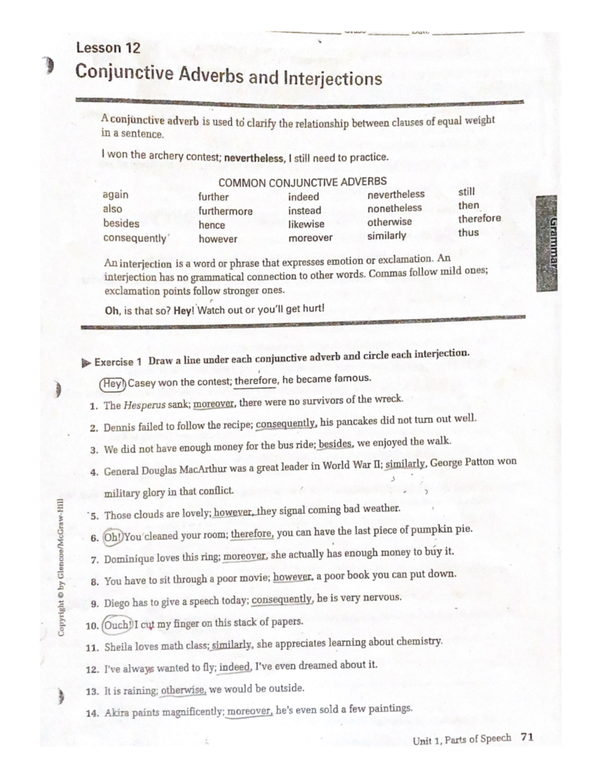 Conjunctive Adverbs Quiz