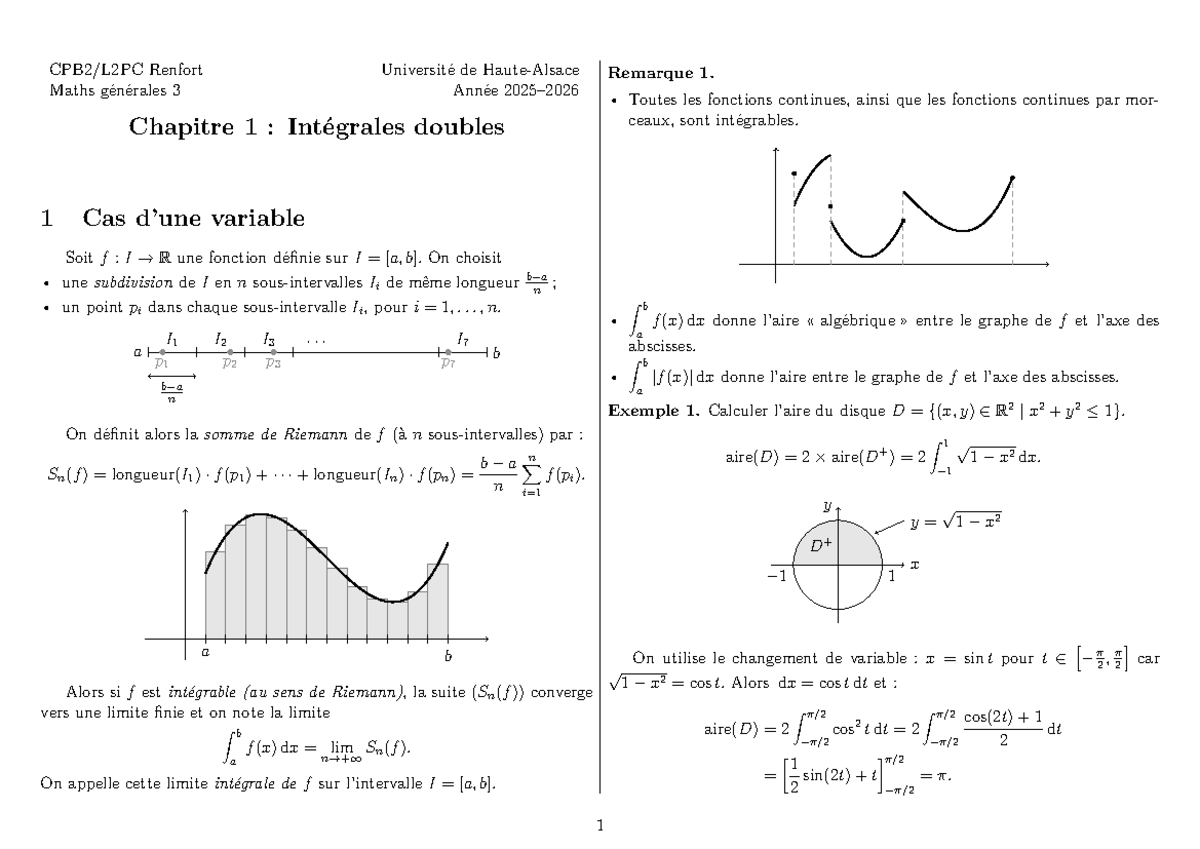 Chapitre 1 : Intégrales doubles - Maths Générales 3 - Studocu