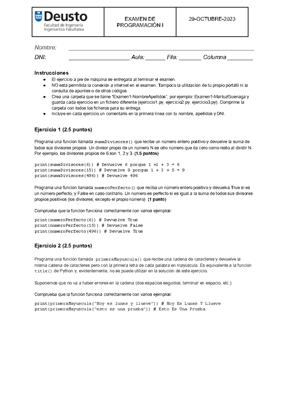 EXAMEN FINAL DE PROGRAMACIÓN I - EC1 Prog1 20241007 - Studocu