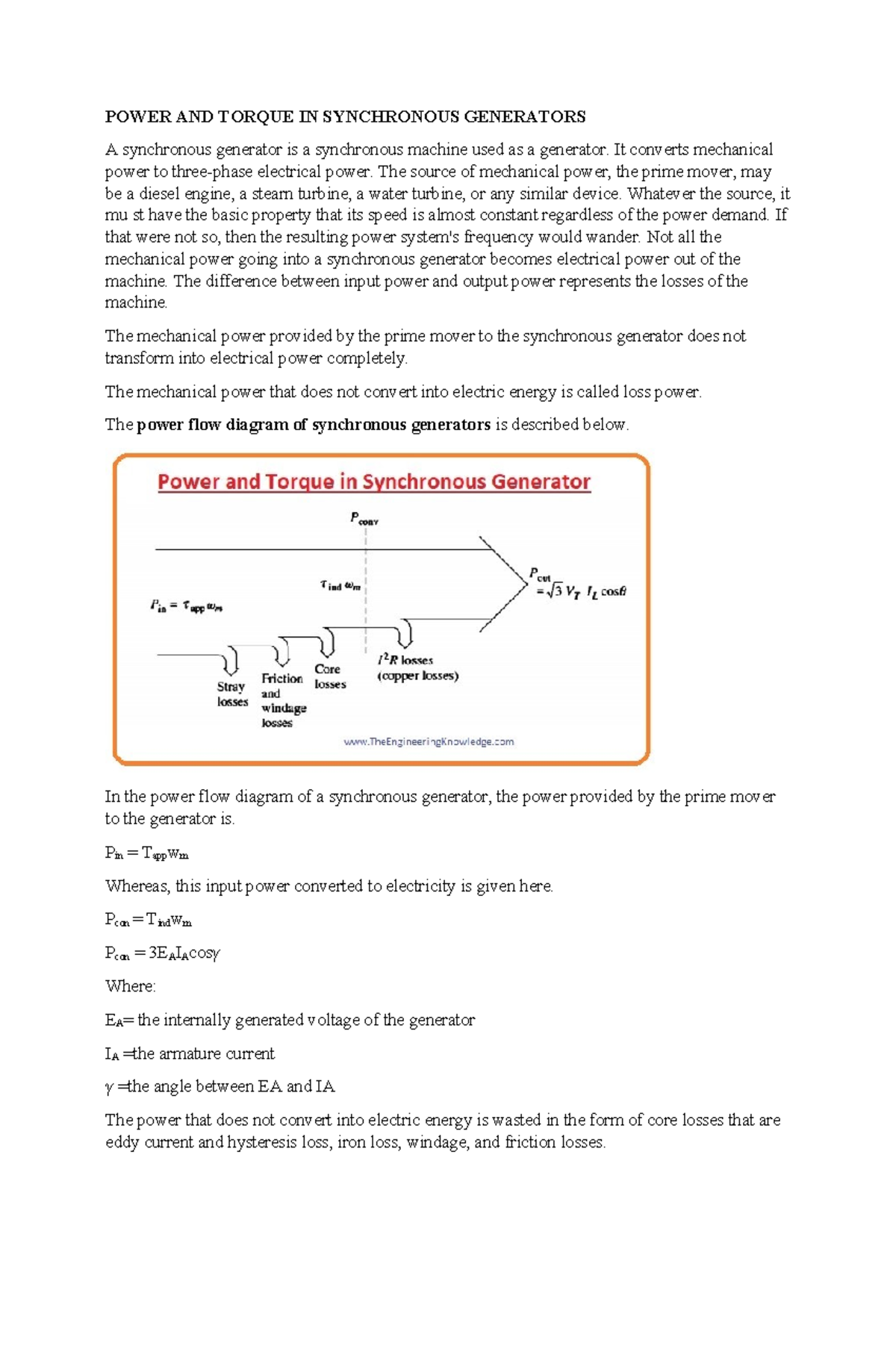 Power and Torque in Synchronous Generators: Key Concepts and ...