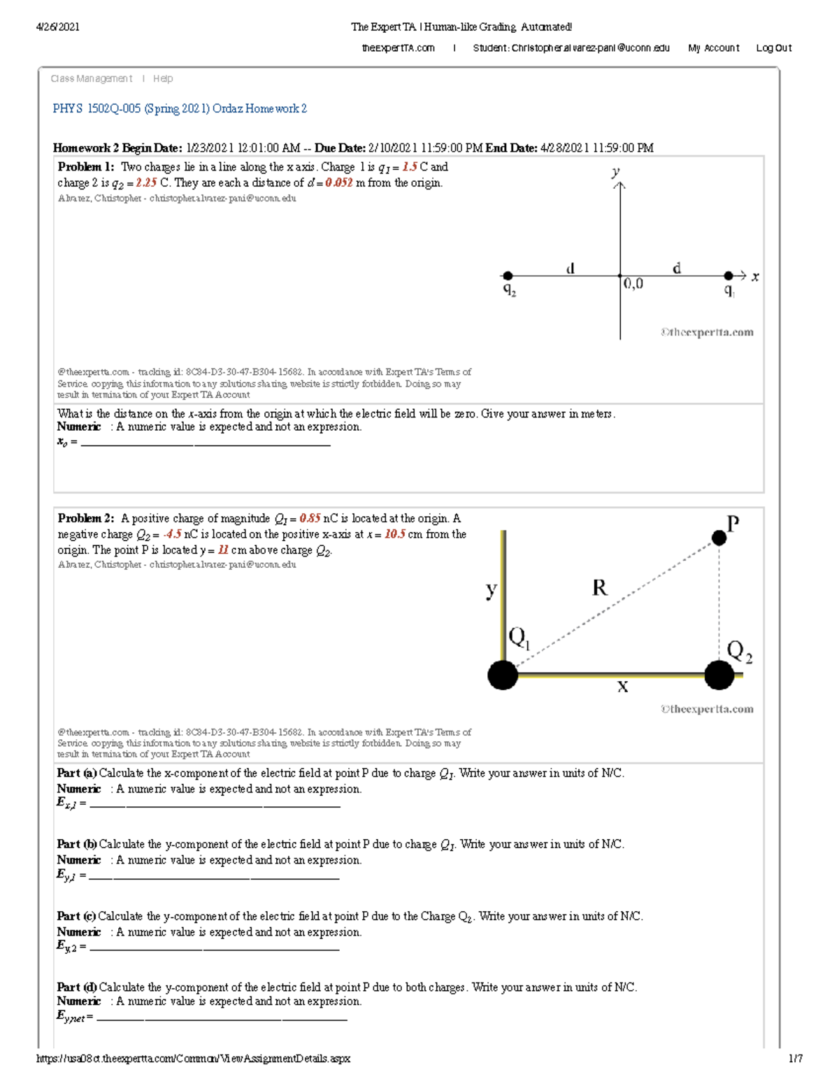 PHYS 1502 - Homework 2 Solutions & Problem Breakdown - Studocu