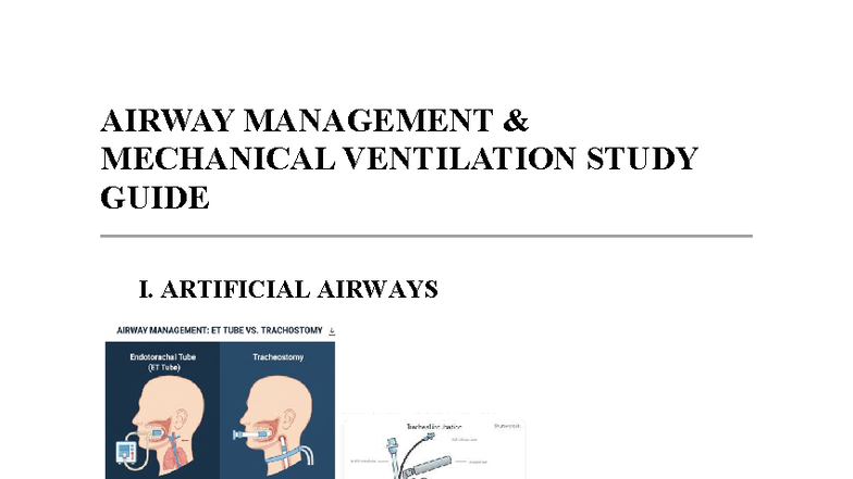 AIRWAY MANAGEMENT MECHANICAL VENTILATION STUDY GUIDE - Studocu